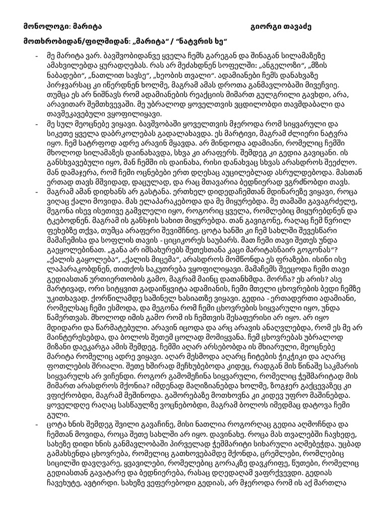 Monologue - Marita From Movie: The Wishing Tree | PDF