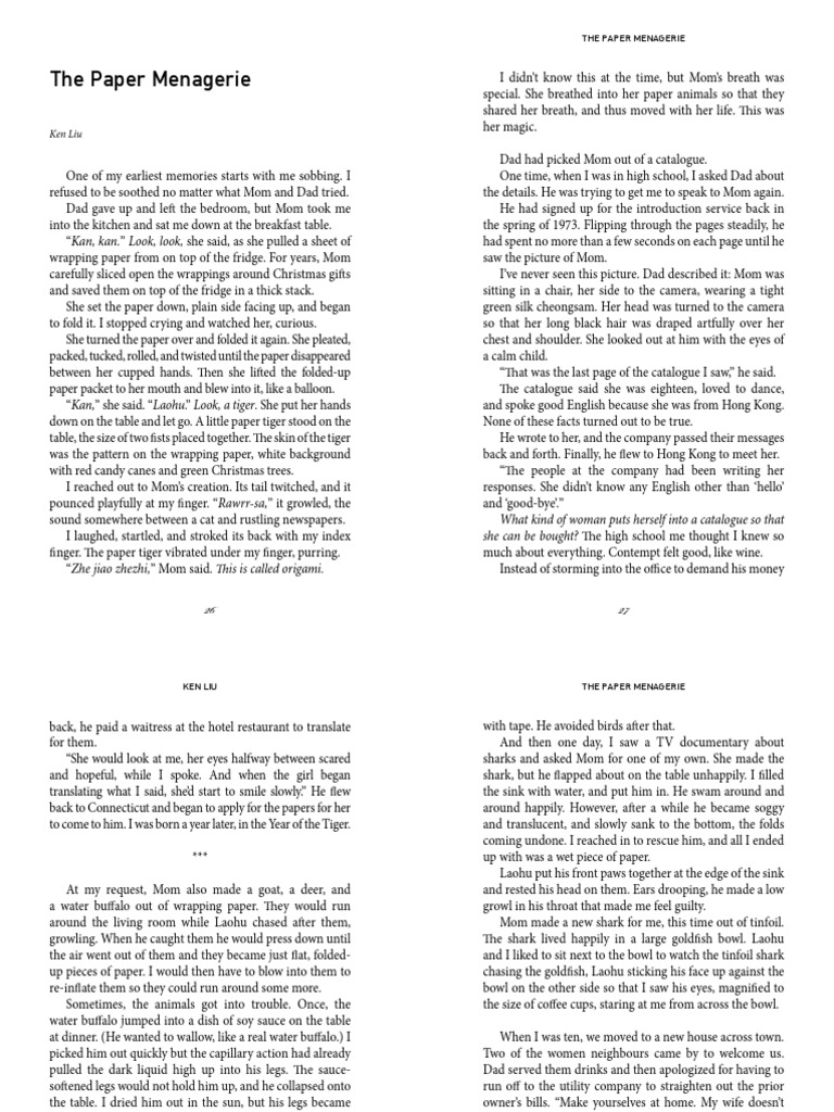 The Paper Menagerie: Ken Liu | PDF