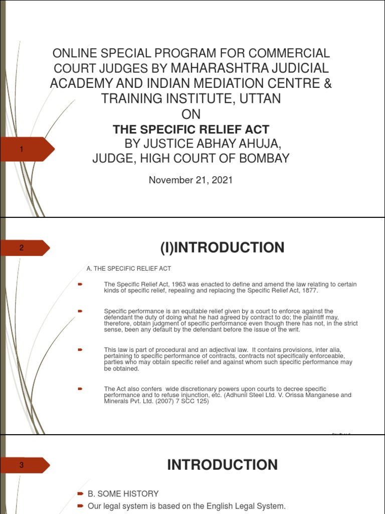 Specific Relief Act Presentation | PDF | Equity (Law) | Specific ...
