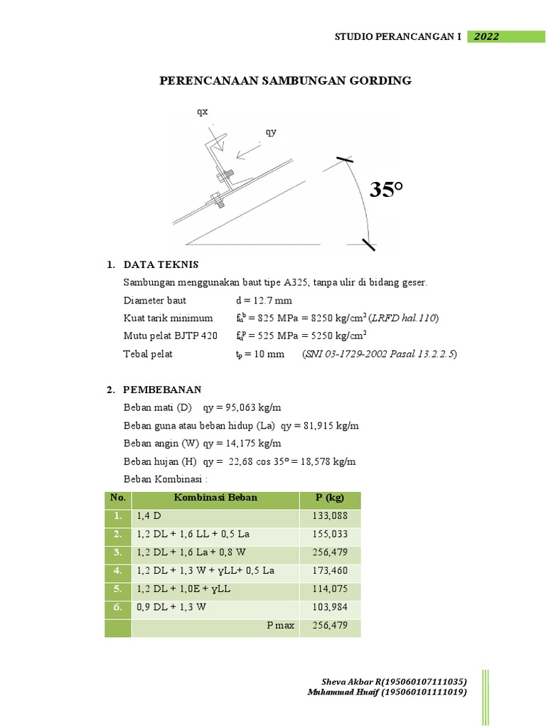 Perhitungan Sambungan Gording 2022 | PDF