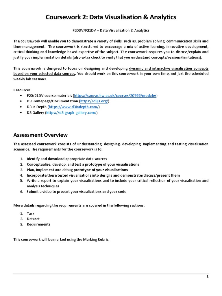 F20DV-F21DV - Data Visualisation & Analytics Coursework 2 v1.1 | PDF | Critical Thinking ...