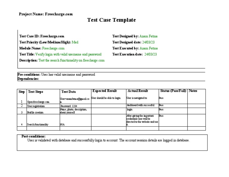Test Case Template | PDF