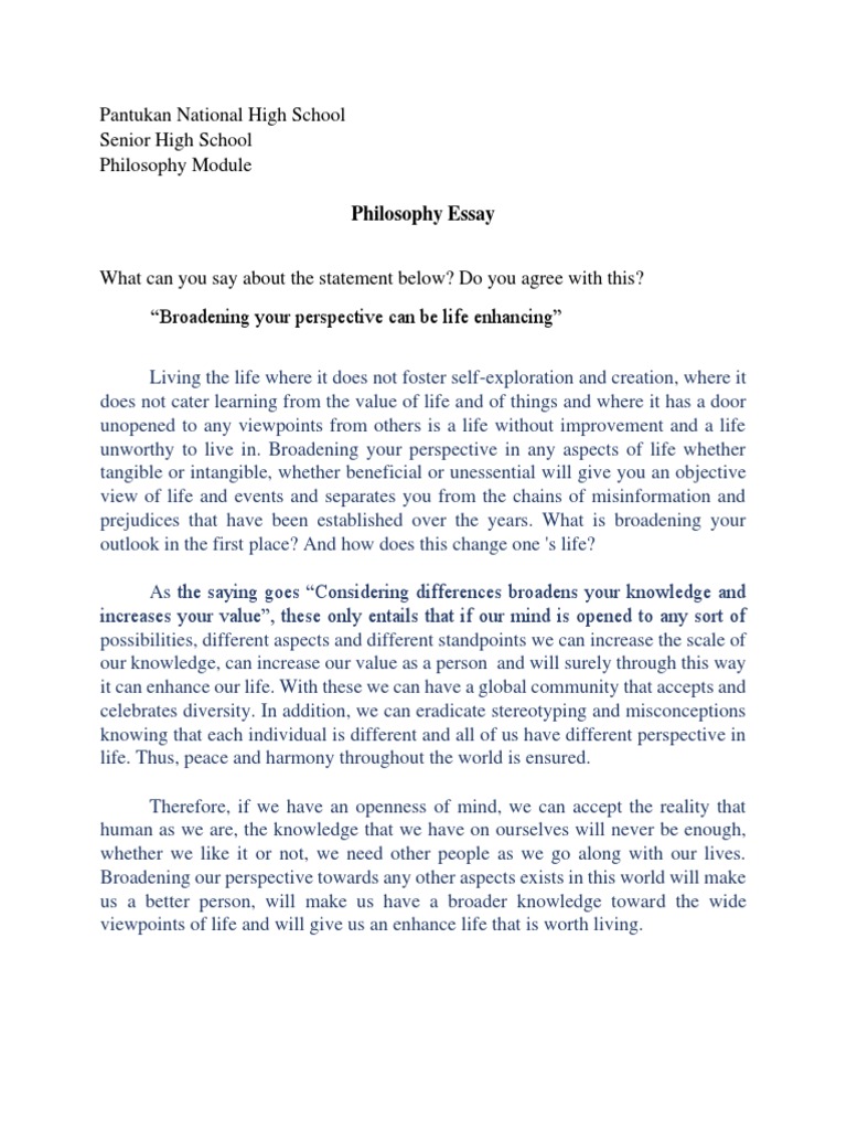 Broadening Your Perspective Can Be Life Enhancing - Essay | PDF