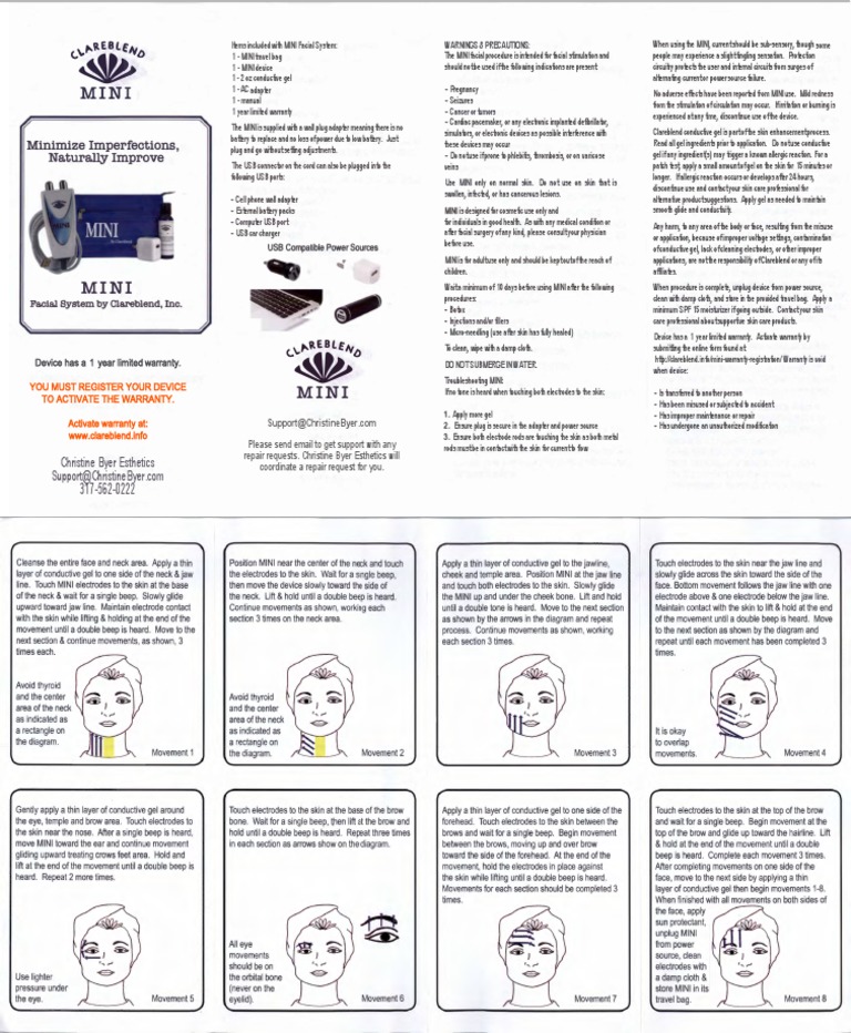 MINI Facial System Instructions and Warnings | PDF | Forehead | Skin Care