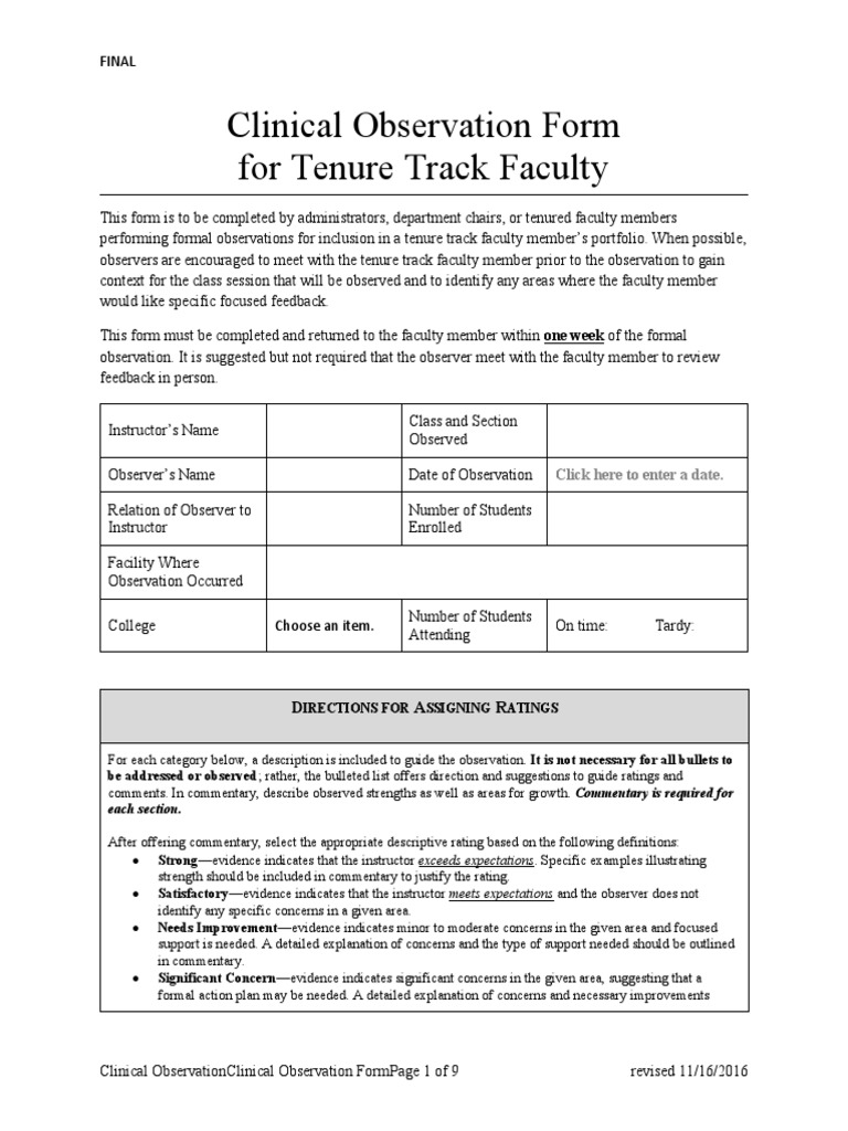 Clinical Observation Form v11.16.2016 | PDF | Teachers | Learning