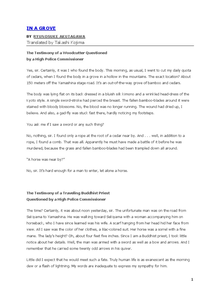 In A Grove: Translated by Takashi Kojima | PDF