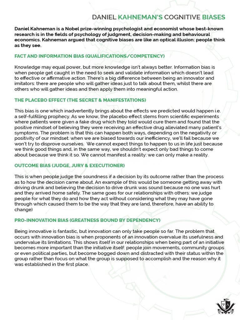 Daniel Kahneman's Cognitive Biases | PDF | Behavioural Sciences ...