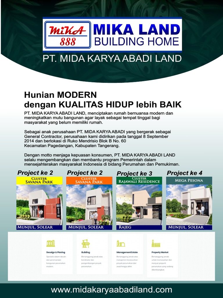 Pt. Mida Karya Abadi Land: Hunian MODERN Dengan KUALITAS HIDUP Lebih BAIK | PDF