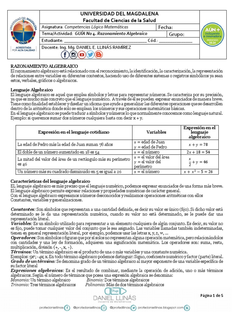 Guía de Razonamiento Algebraico | PDF | Números | Ecuaciones