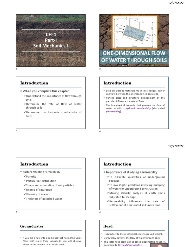 CH-4 Part-I Soil Mechanics-I: One-Dimensional Flow of Water Through Soils | PDF | Soil Mechanics ...