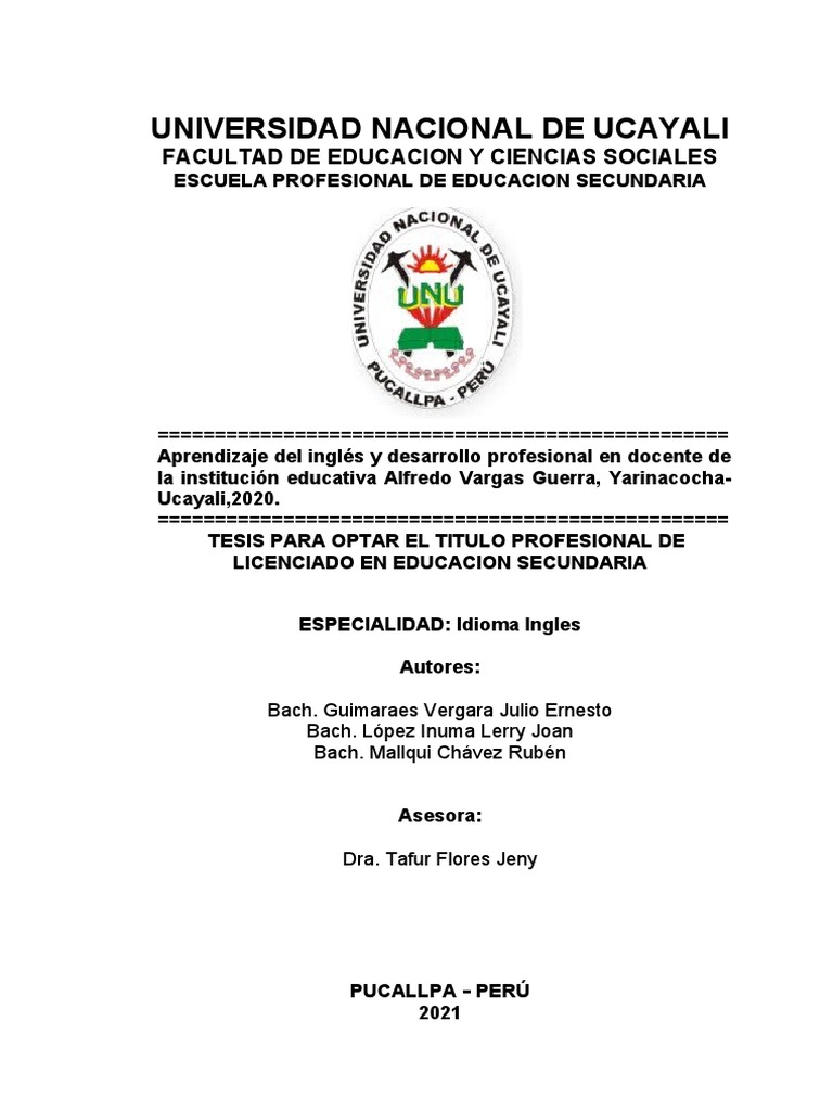 Universidad Nacional de Ucayali: Facultad de Educacion Y Ciencias ...