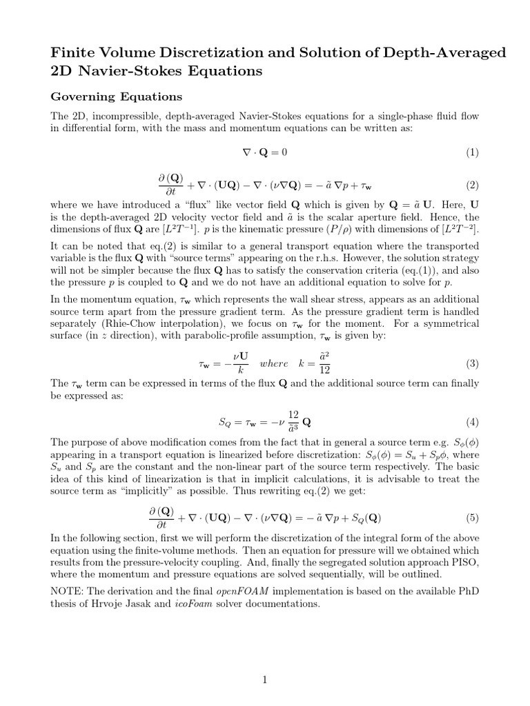 Fvm Piso Formulation Pdf Navierstokes Equations Integral 