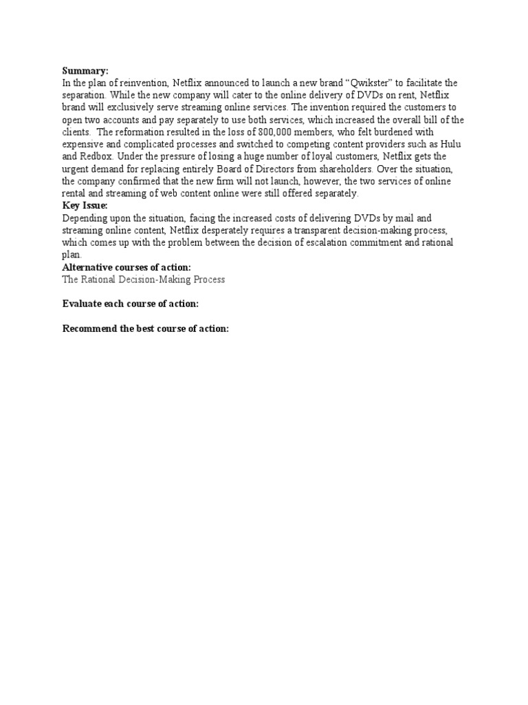 Netflix's Qwikster Plan Analysis | PDF