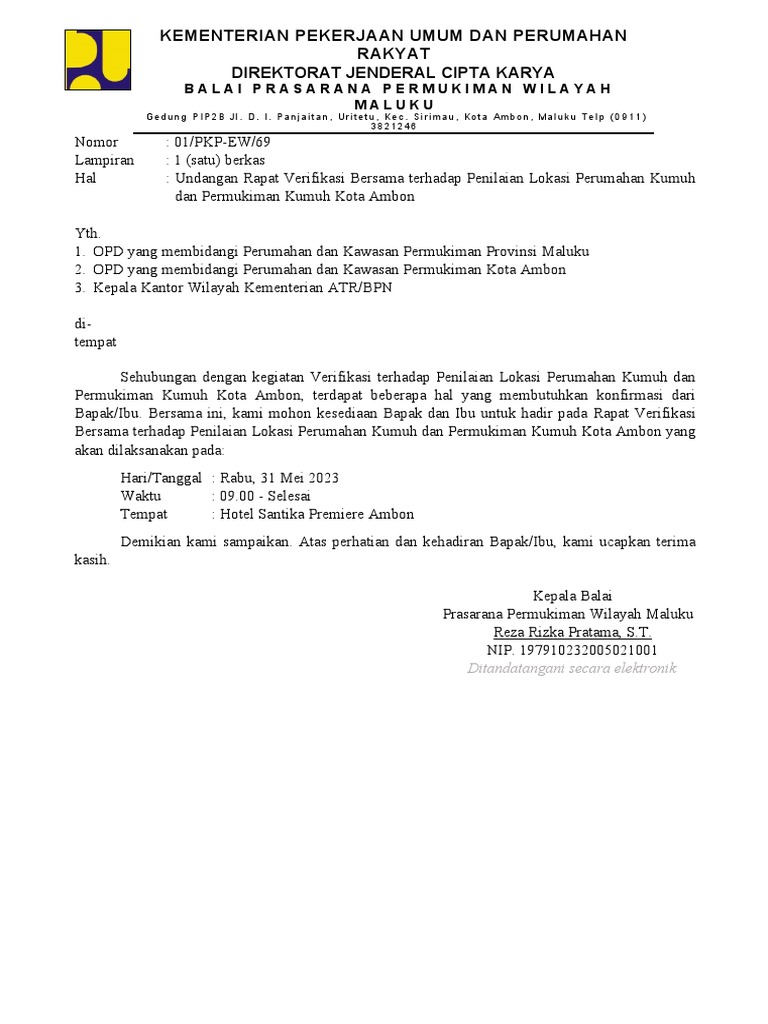 Surat Undangan Pembahasan Verifikasi Bersama | PDF