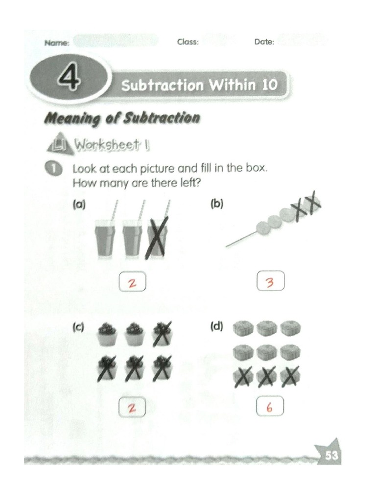 Unit 4 Subtraction Within 10 Answer Key | PDF