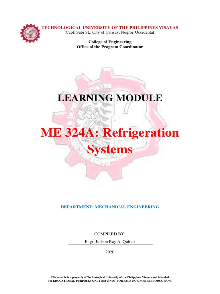TUP Visayas Mechanical Engineering Learning Module on Refrigeration Systems | PDF | Heat | Gases