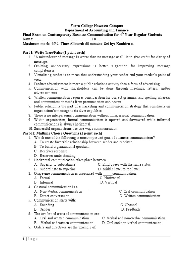 CBC-Final Exam | PDF | Communication | Nonverbal Communication