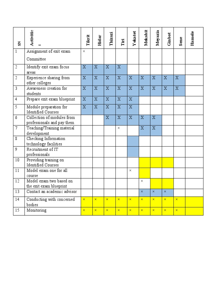 Exit Exam Plan of Activities | PDF
