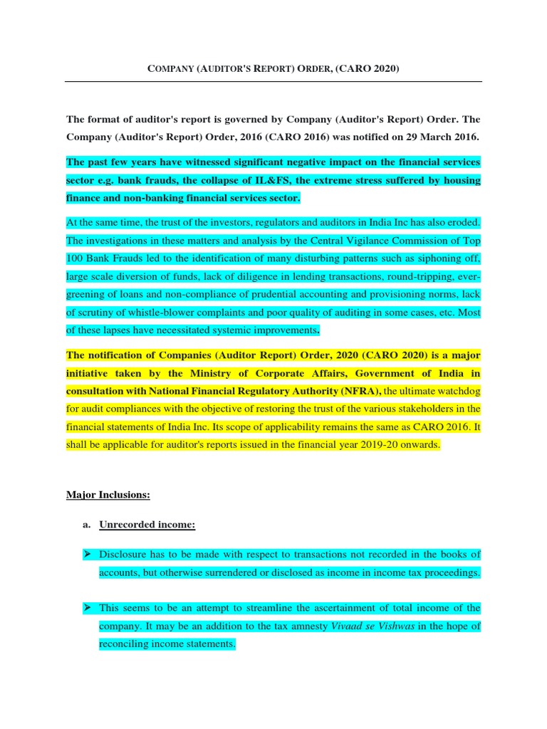 Caro 2020 | PDF | Audit | Auditor's Report