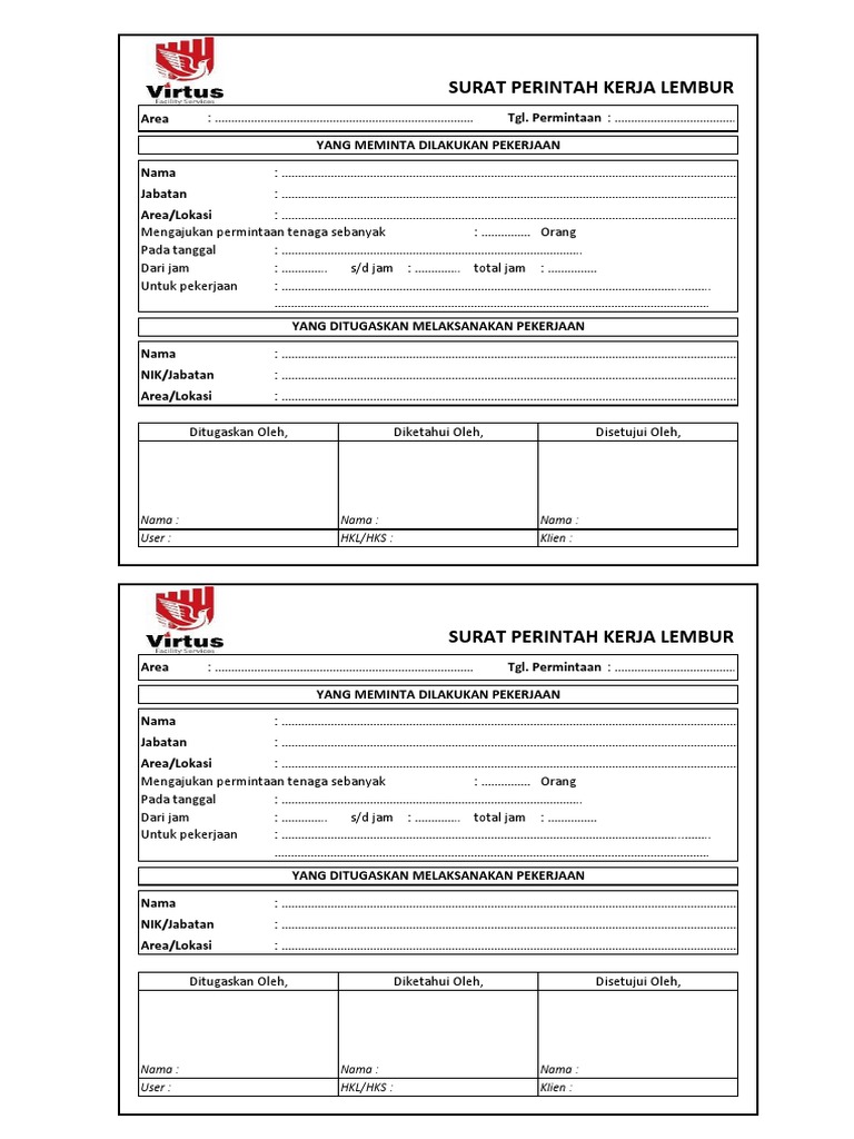 Form Surat Perintah Kerja Lembur | PDF