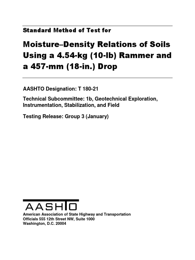 Aashto T 180 | Download Free PDF | Density | Soil