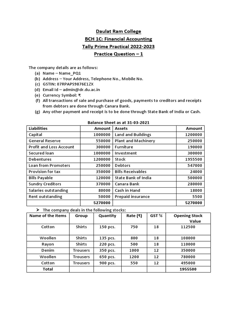 Tally PracticeQuestion 1 | PDF | Banks | Value Added Tax