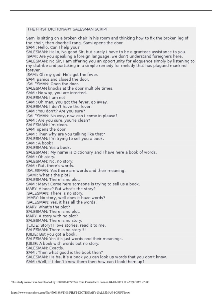 The First Dictionary Salesman Script | PDF