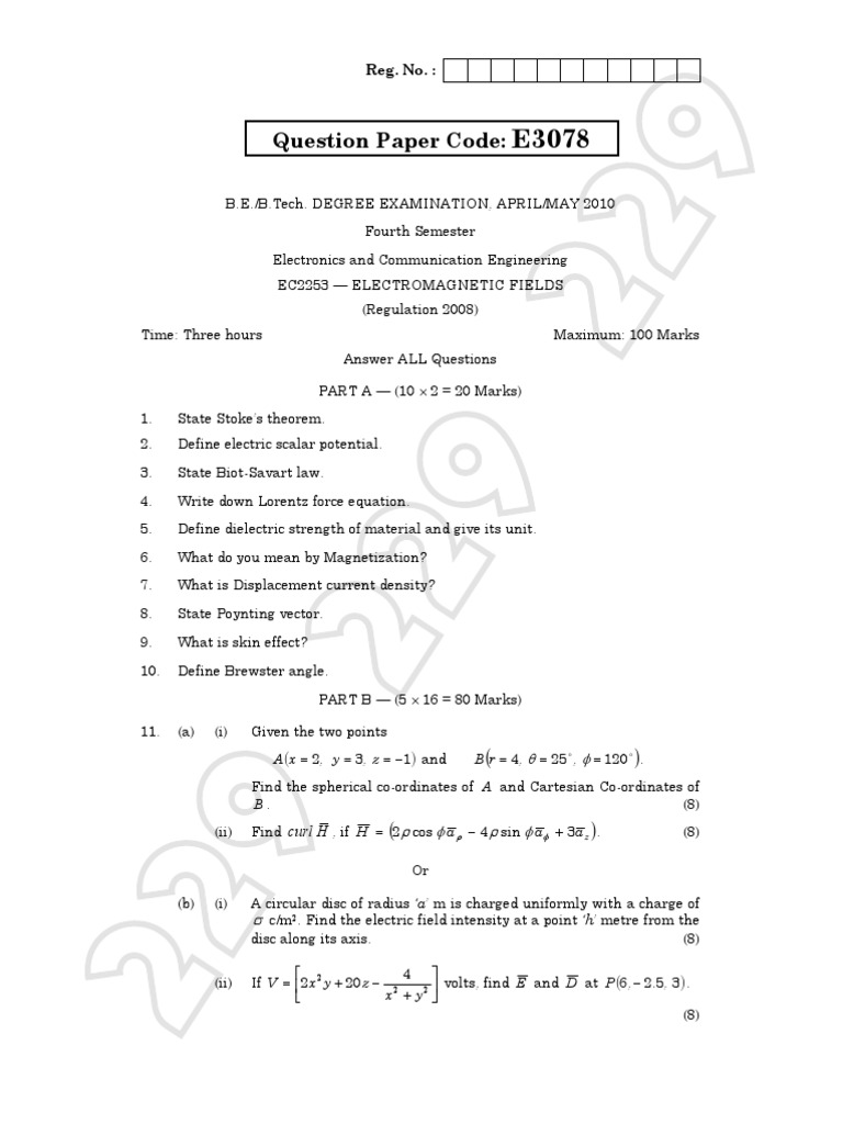 Ec2253 Electromagnetic Fields | PDF