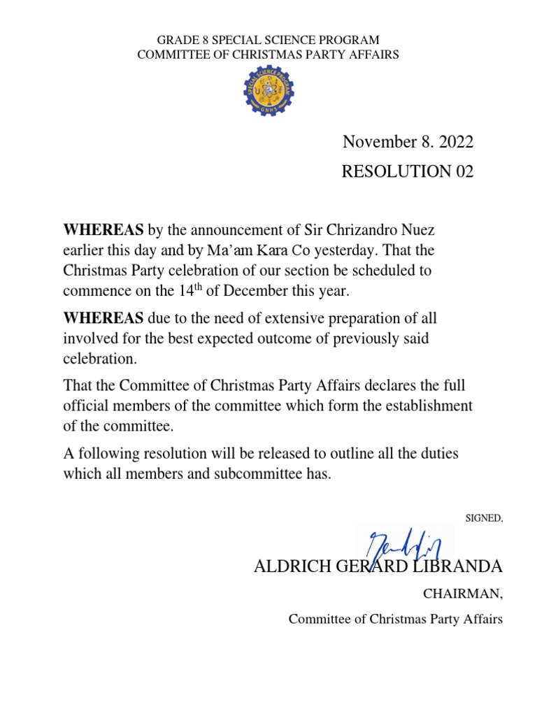 November 8. 2022 Resolution 02: WHEREAS by The Announcement of Sir ...