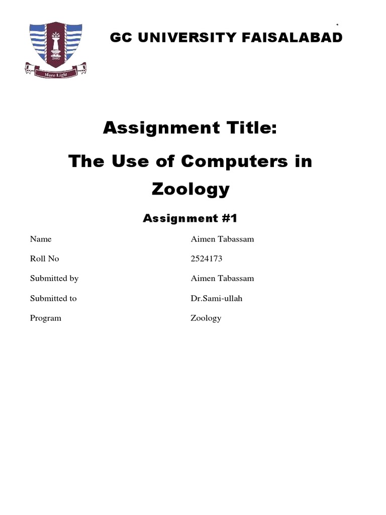 Assignment Title: The Use of Computers in Zoology: GC University Faisalabad | Download Free PDF ...