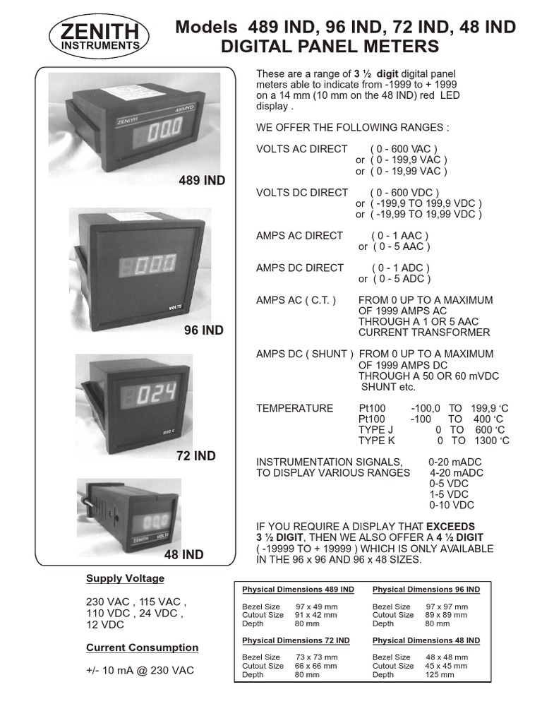 Zenith Instruments Digital Panel Meters | PDF | Alternating Current ...