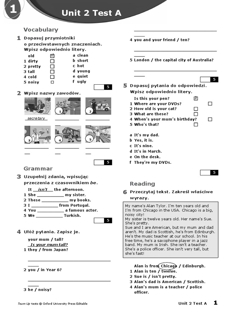 Team Up 1 Unit 2 Tests Abc Pdf