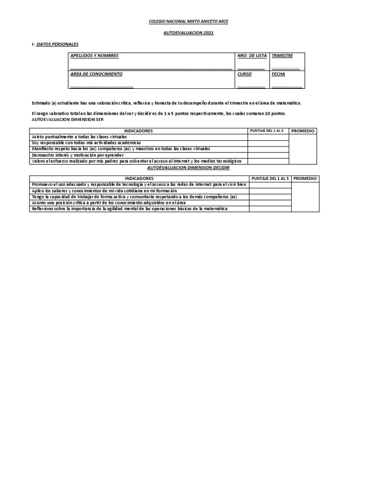 Personales: Colegio Nacional Mixto Aniceto Arce | PDF