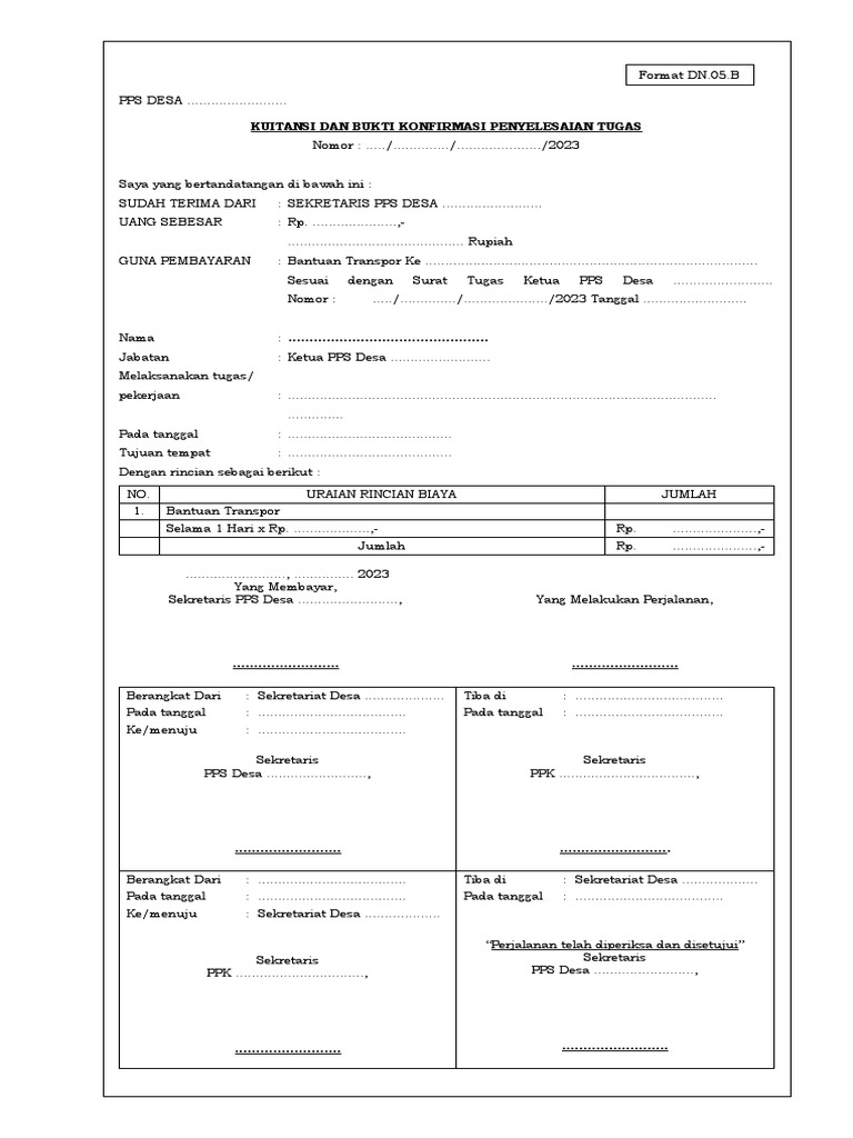 Kuitansi Perjalanan Dinas PPS Desa | PDF