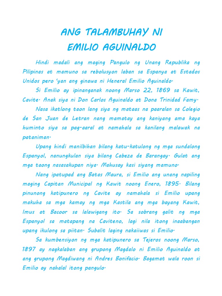 Ang Talambuhay Ni Emilio Aguinaldo | PDF