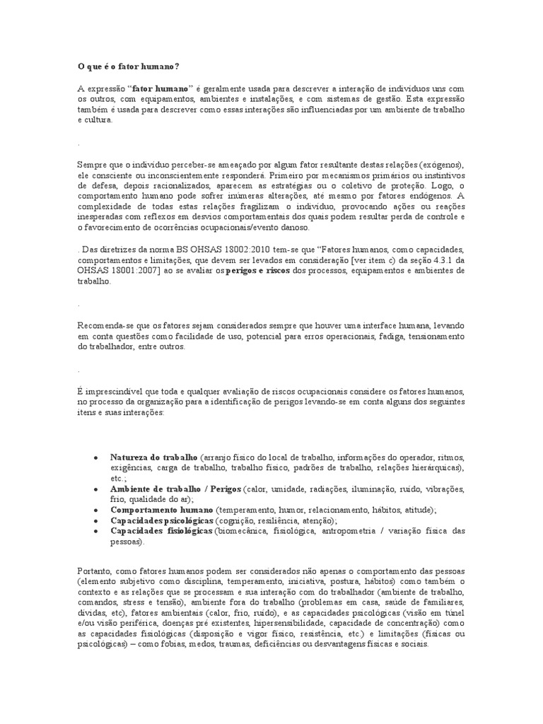 O Que É o Fator Humano | PDF | Psicologia | Humano