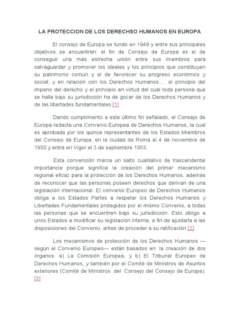 La Proteccion de Los Derechso Humanos en Europa | PDF | Convenio europeo de derechos humanos ...