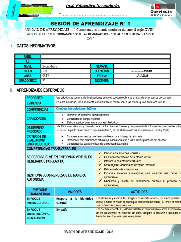 Sesion CCSS 3° Sec-Semana 01. | PDF | Evaluación | Maestros