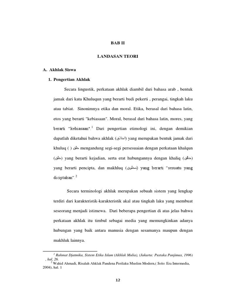 Bab Ii: Rahmat Djatmika, Sistem Etika Islam (Akhlak Mulia), (Jakarta ...