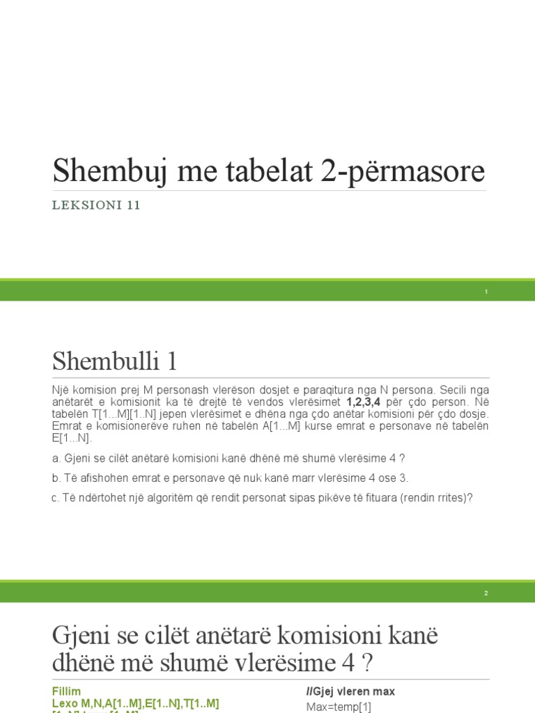 Leksioni 11-Shembuj Me Tabelat 2-Permasore | PDF