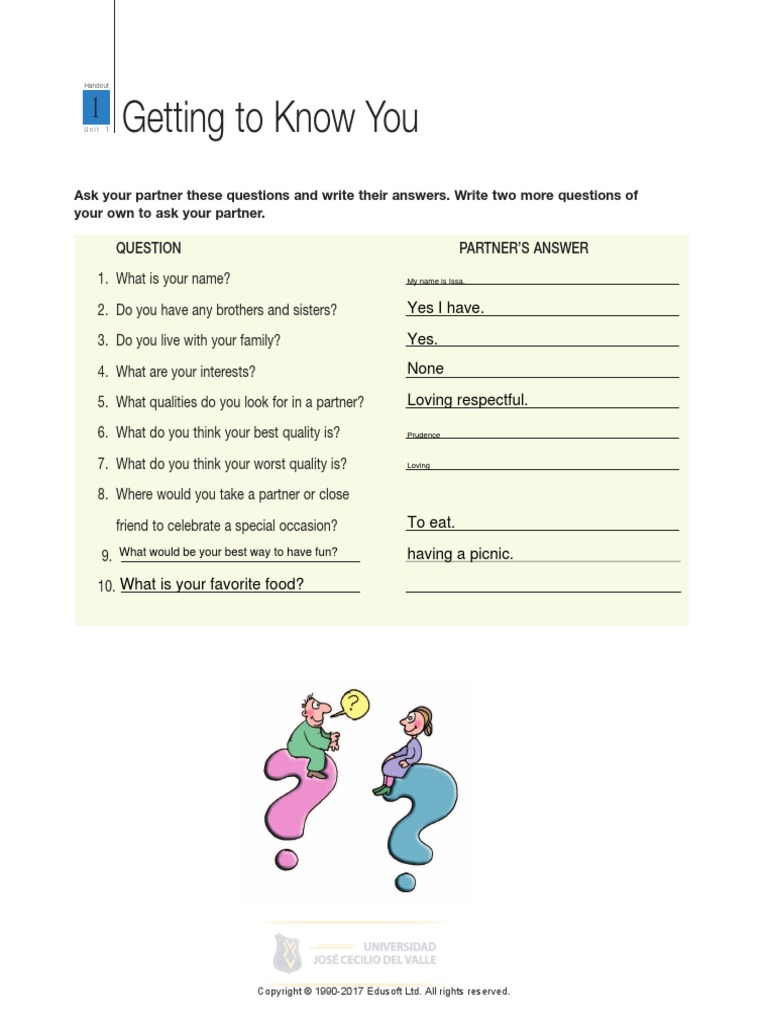 01 Intermediate III Handout 1 Unit 1 Couples Getting To Know You | PDF