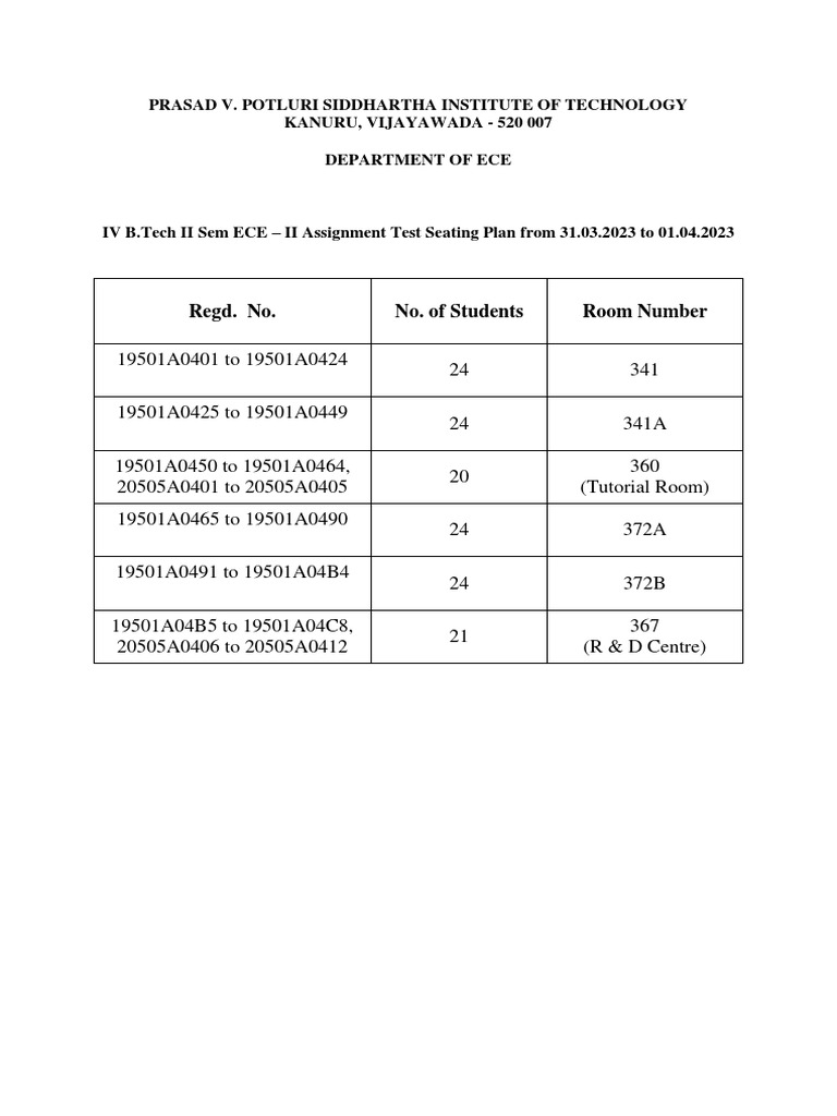 Iv Ece Assignment2 Seating Plan Pdf 6131