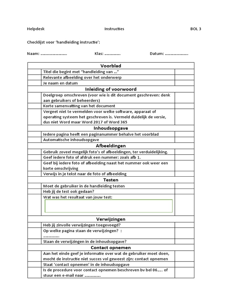 Checklist Voor Een Handleiding Van Een Instructie | PDF