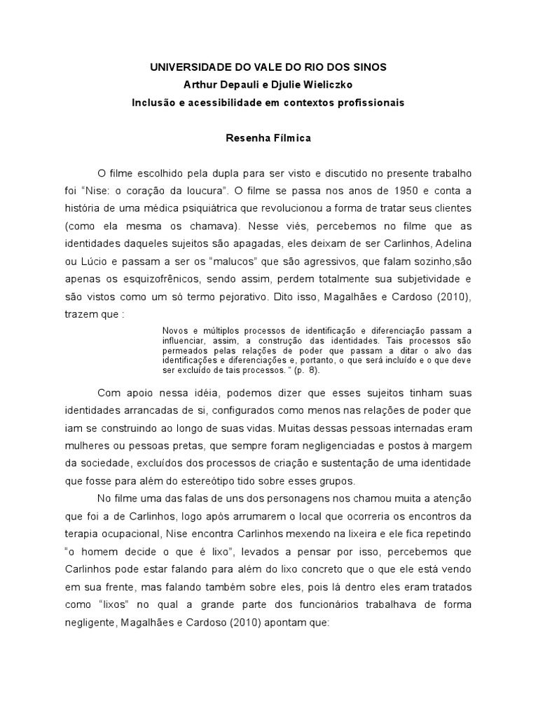 Resenha Filmica Inclusao | PDF | Comportamento | Deficiência