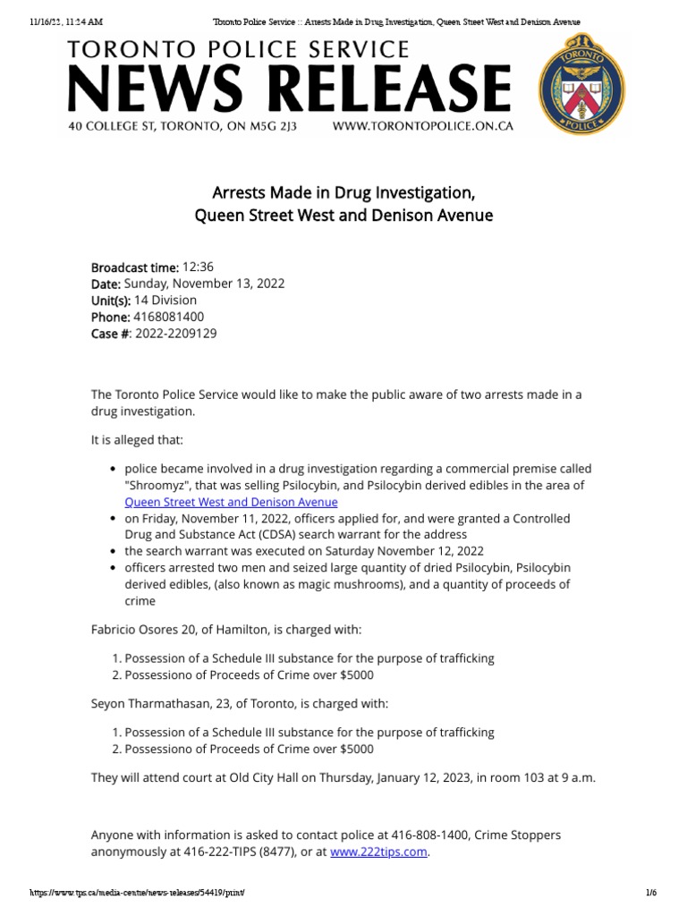 Toronto Police Service - Arrests Made in Drug Investigation, Queen ...