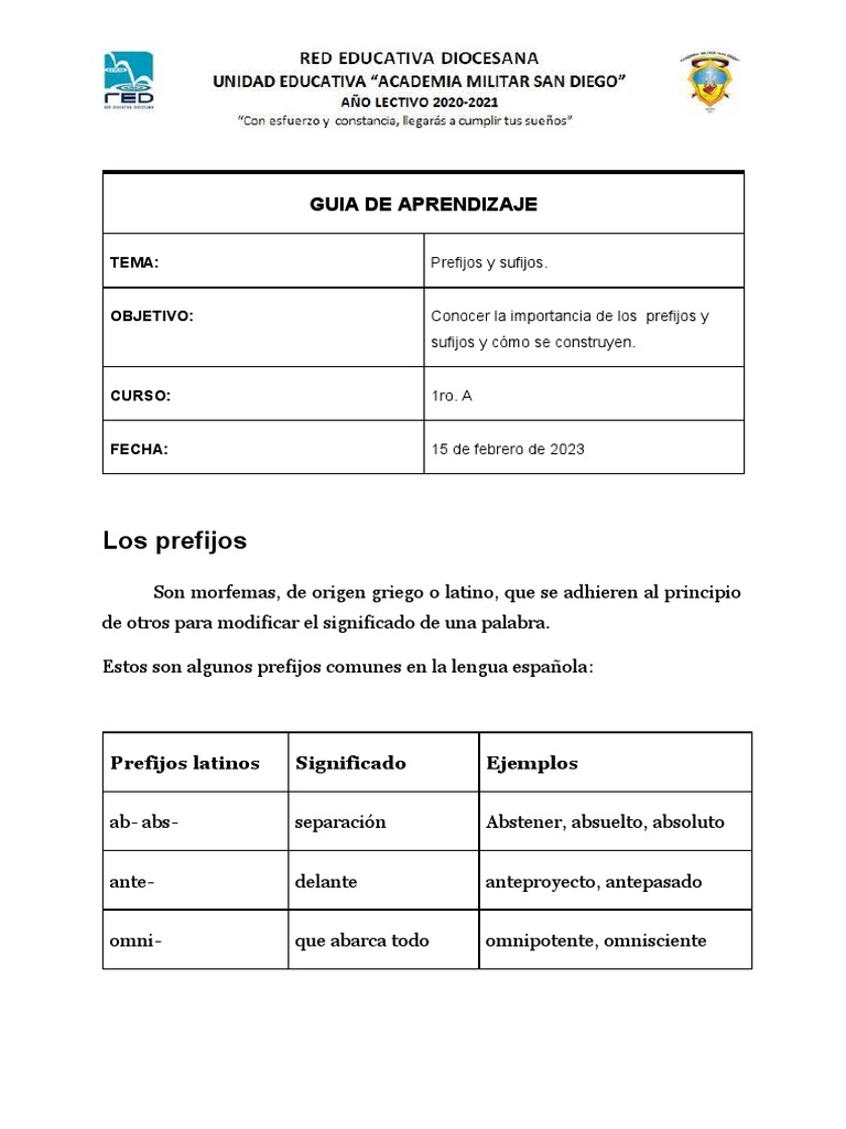 Guía Prefijos y Sufijos | PDF | Morfología | Gramática