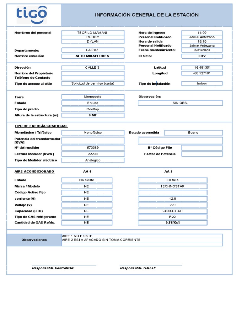FORM GRAL Mantenimiento RBS HUAWEI, (ALTO MIRAFLORES) | PDF | Equipo ...