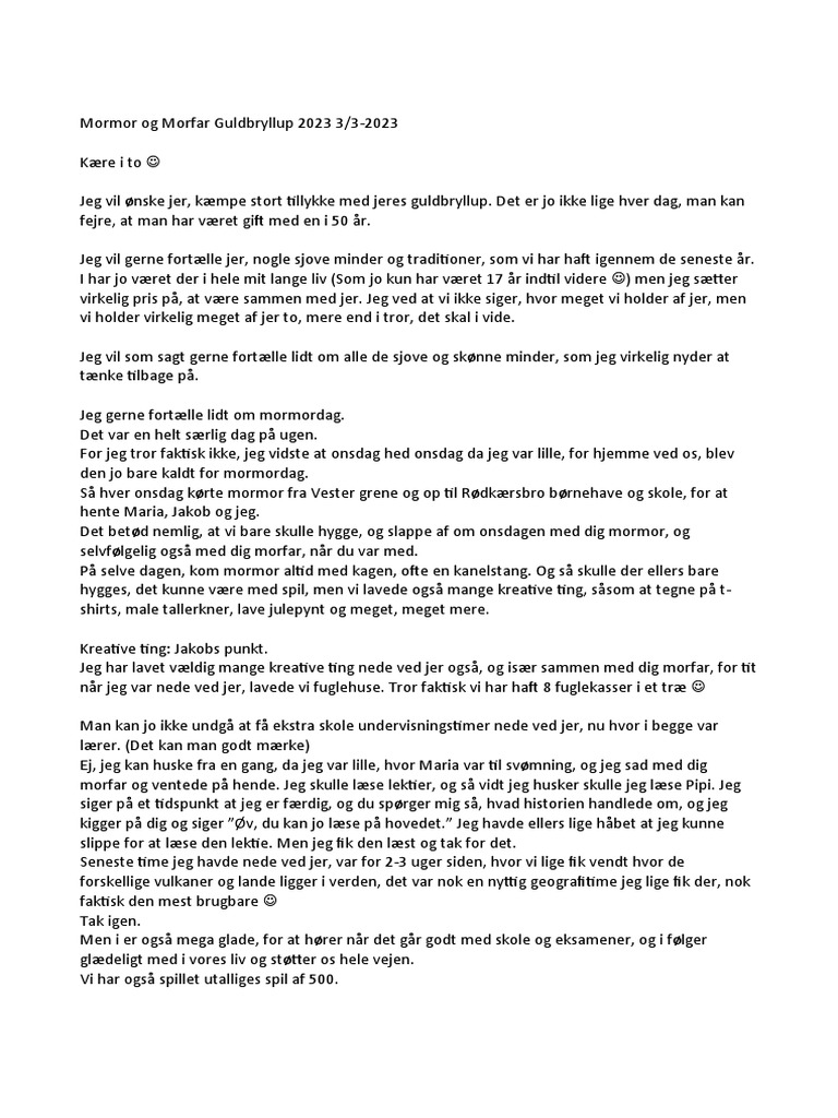 Mormor Og Morfar Guldbryllup 2023 3 | PDF
