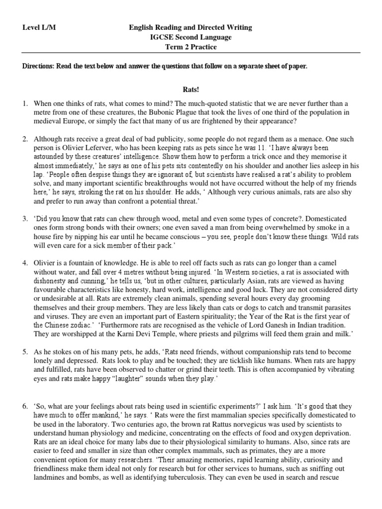 Eng 2nd L and M English Reading and Directed Writing-Rats | PDF | Rat ...