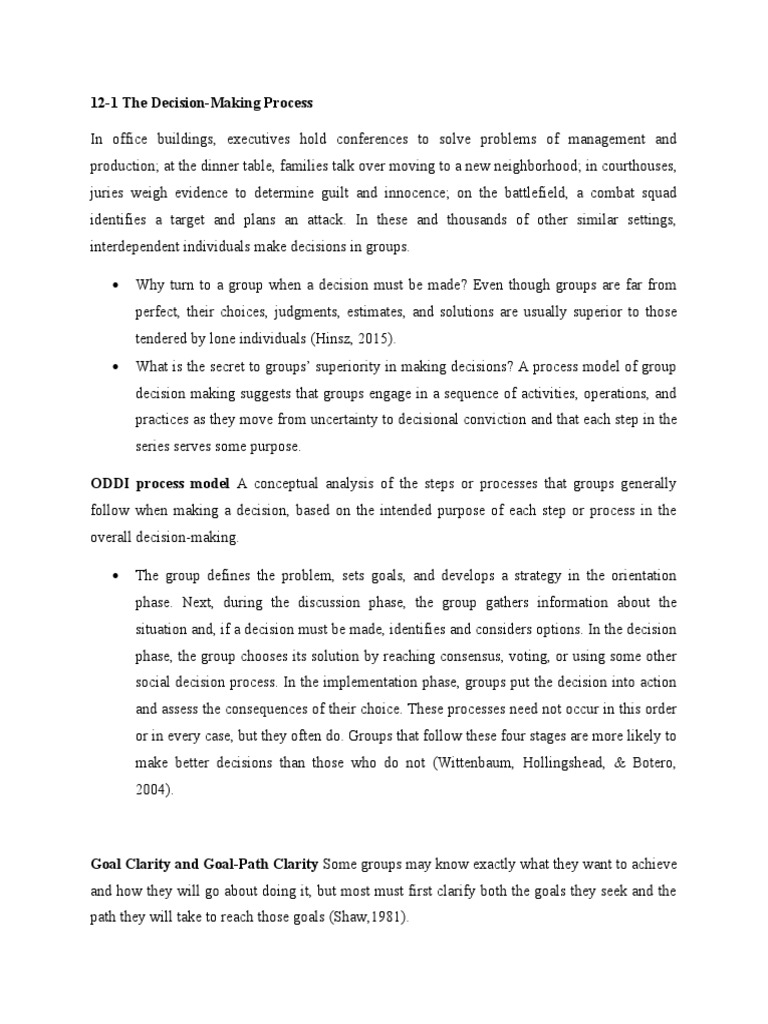 Group Dynamics Chapter 12 DECISION MAKING FROM THE GROUP DYNAMICS BY FORYTH DENELSON | PDF ...